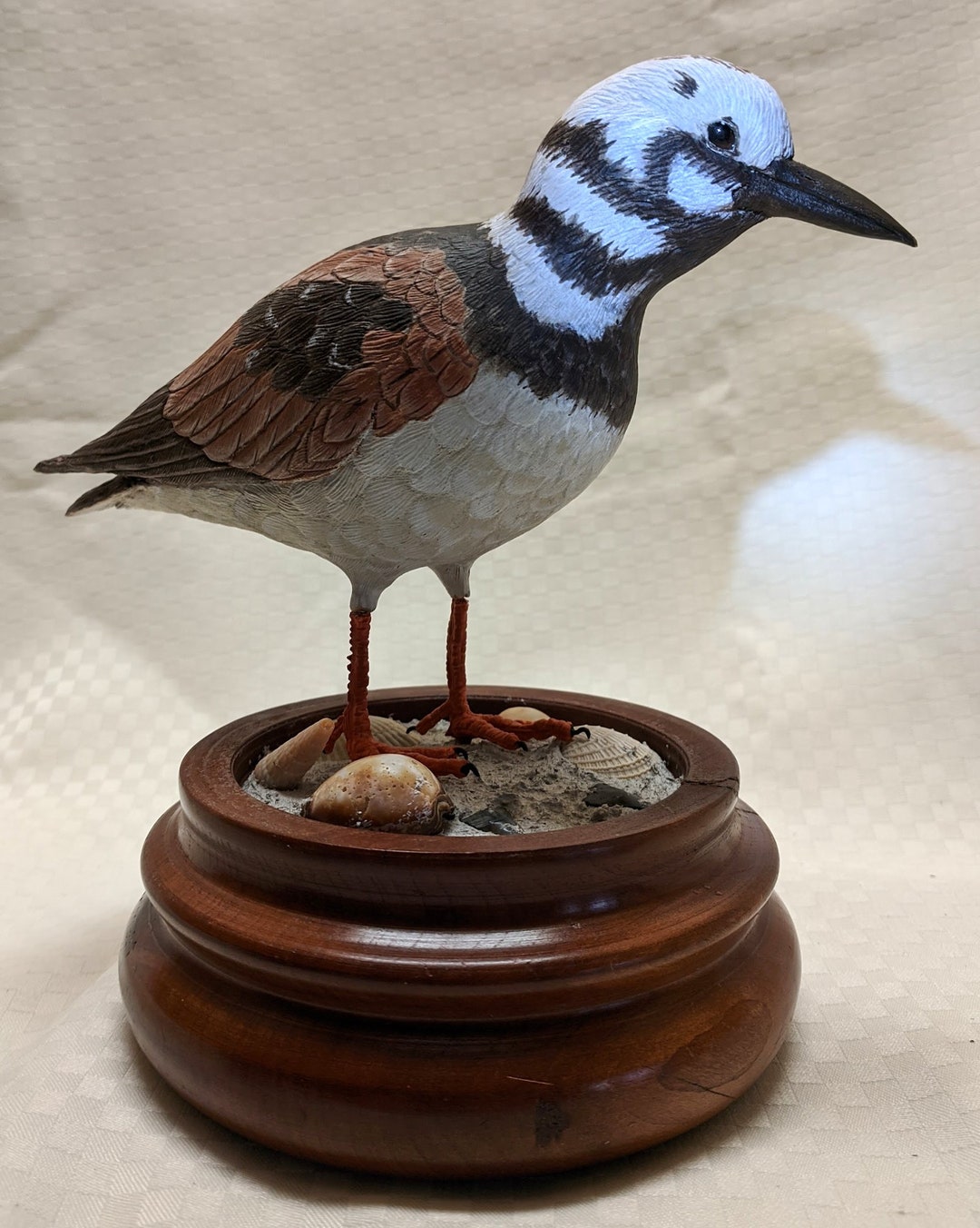 Detailed Wood Sculpture of a Ruddy Turnstone. Detailed Base Simulates ...