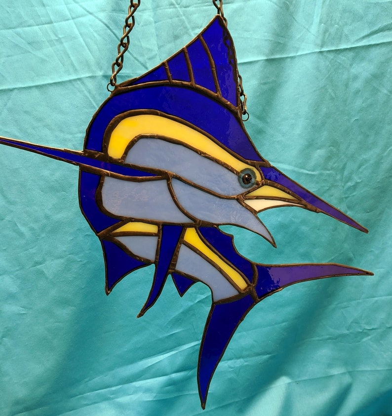 Stained Glass Blue Marlin Fish Suncatcher Ideal for Fathers | Etsy