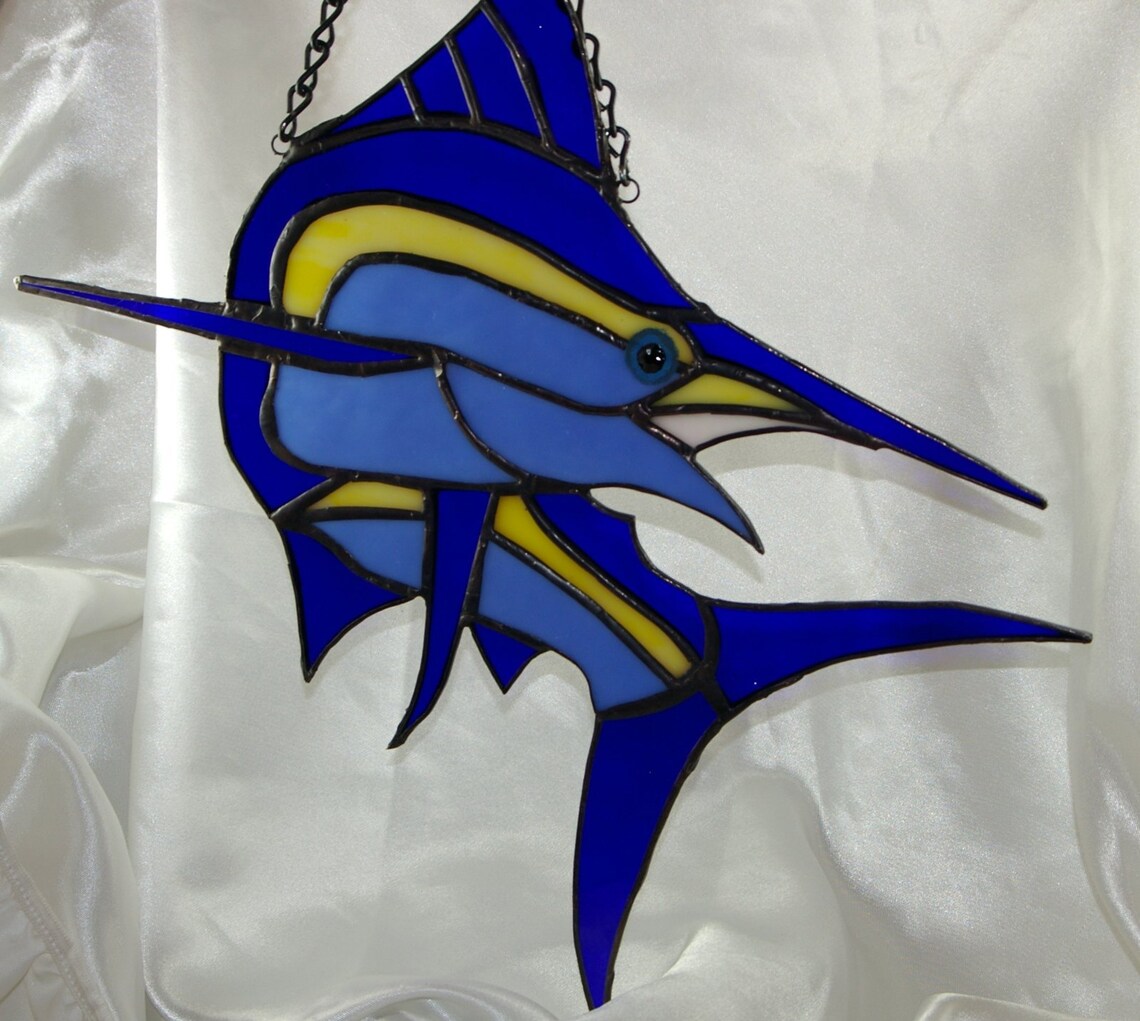 Stained Glass Blue Marlin Fish Suncatcher Ideal for Fathers | Etsy