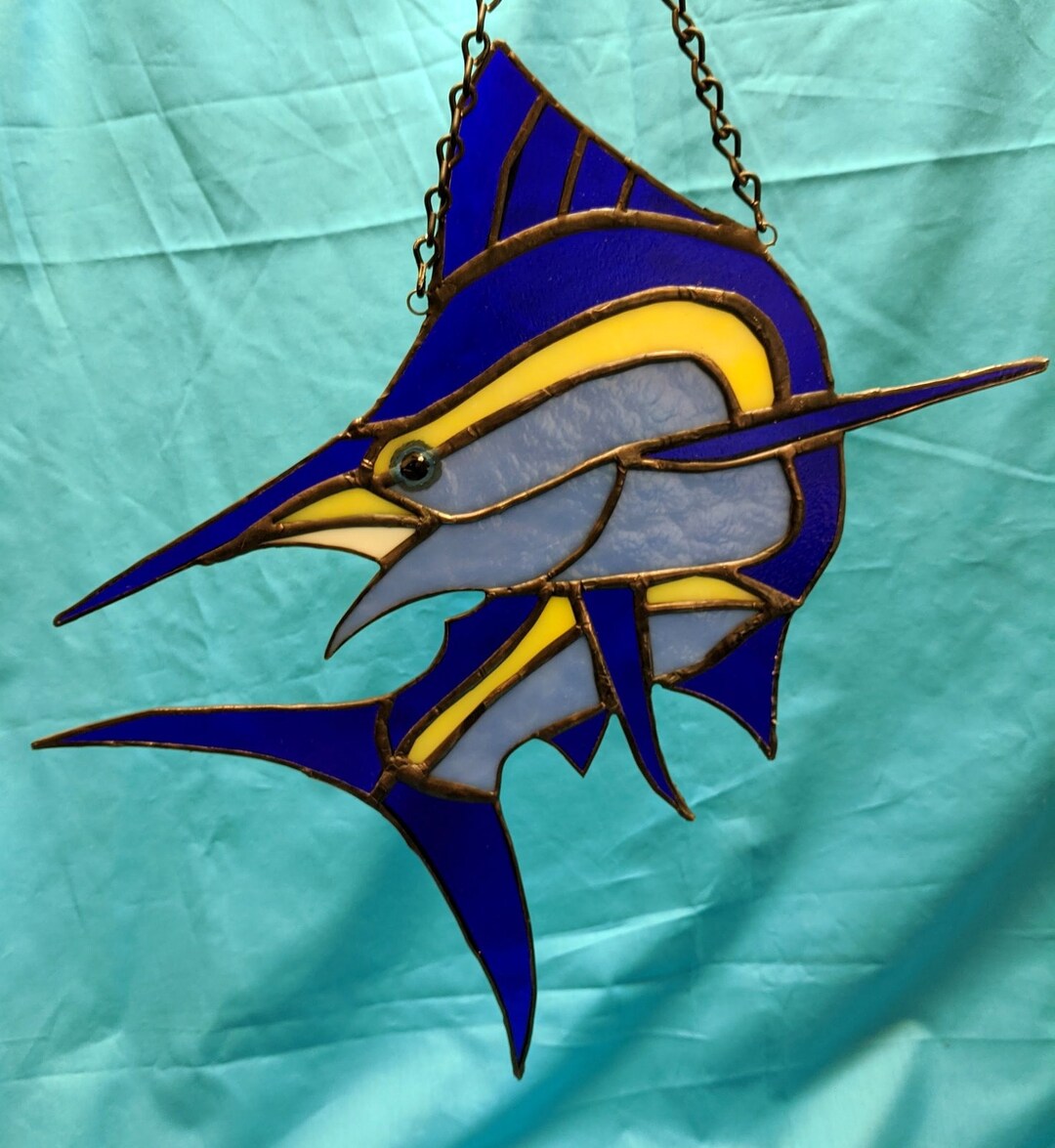 Stained Glass Blue Marlin Fish Suncatcher Ideal for Fathers Day Gift ...