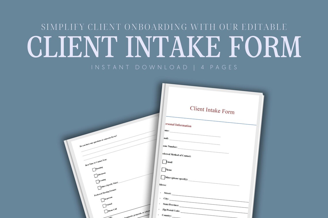 Customizable Client Intake Form for Freelancers and Consultants - Etsy