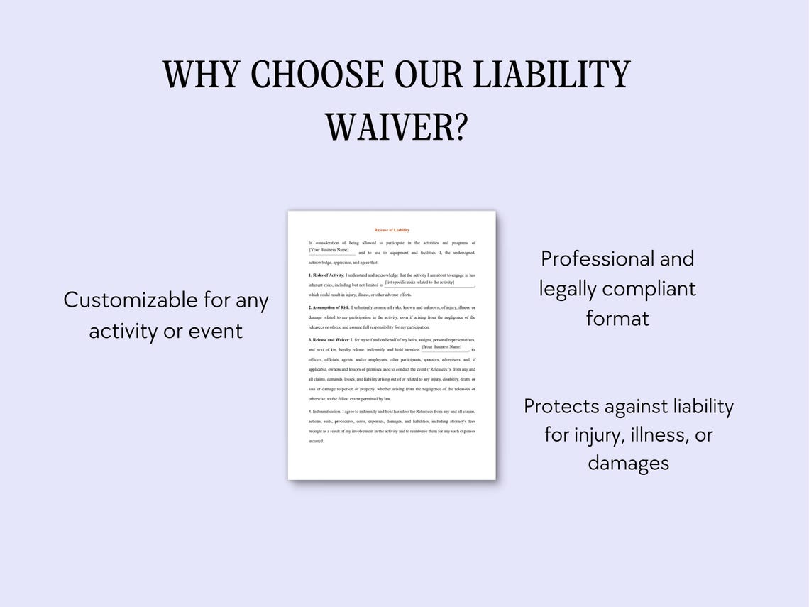 Customizable Release of Liability Form | Waiver for Events and ...