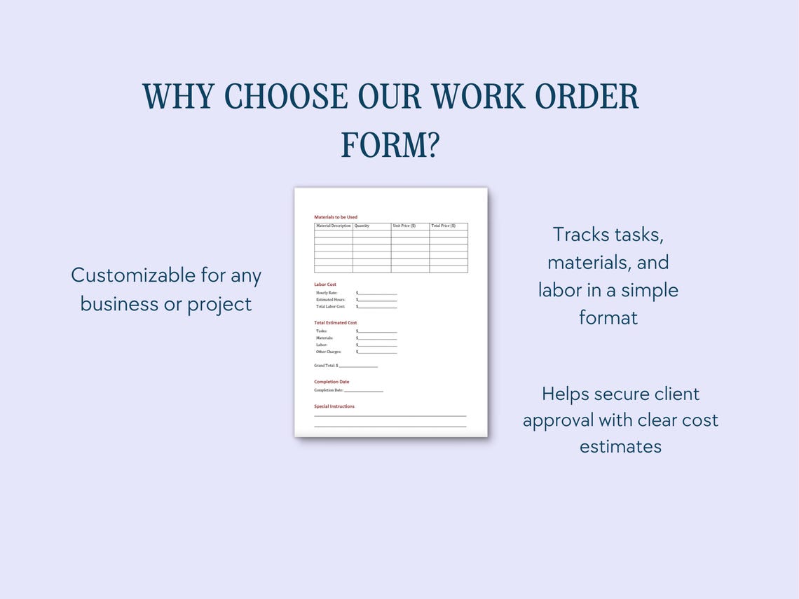 Editable Work Order Form Template | Customizable Project Management ...