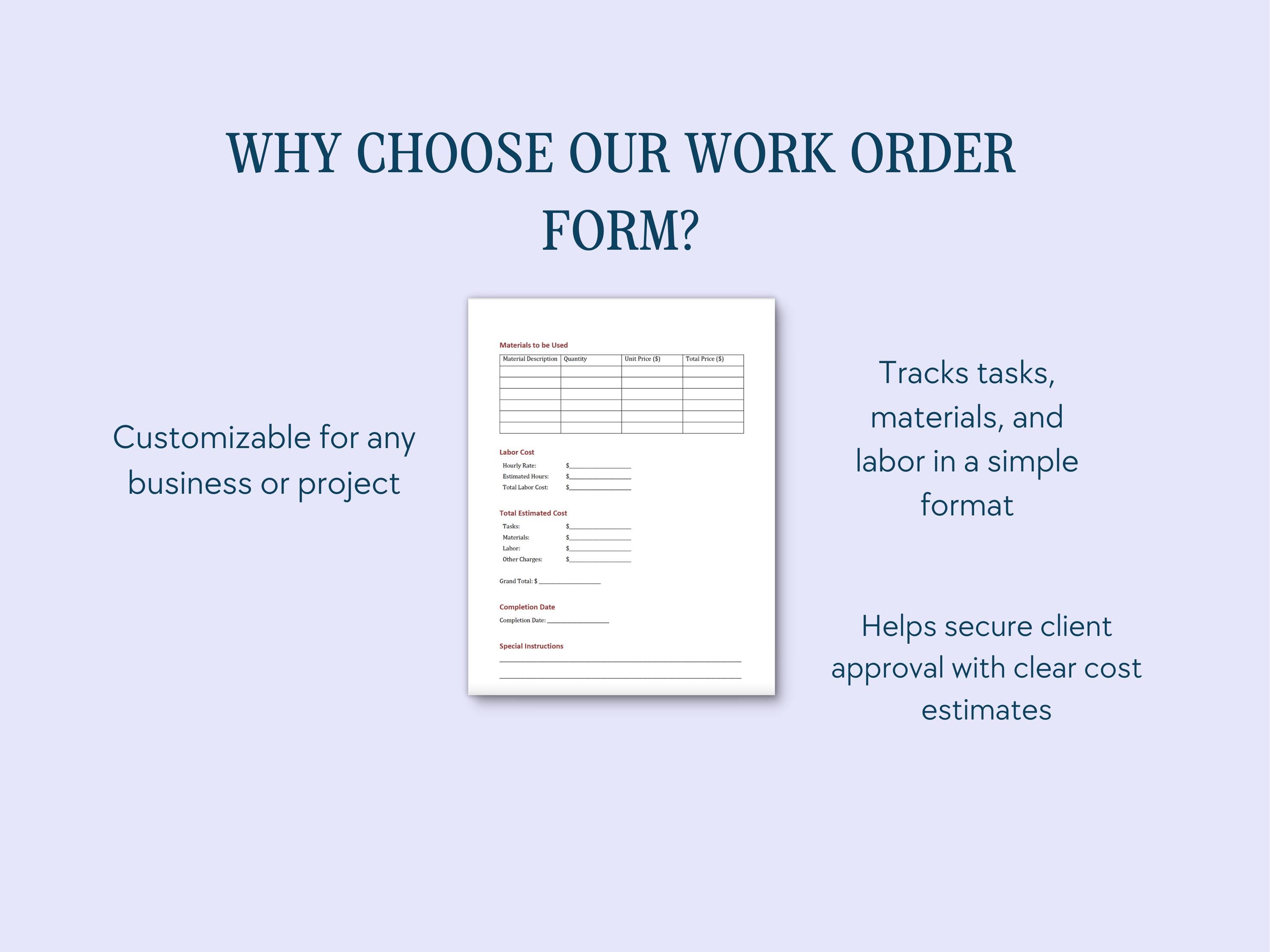 Editable Work Order Form Template | Customizable Project Management ...