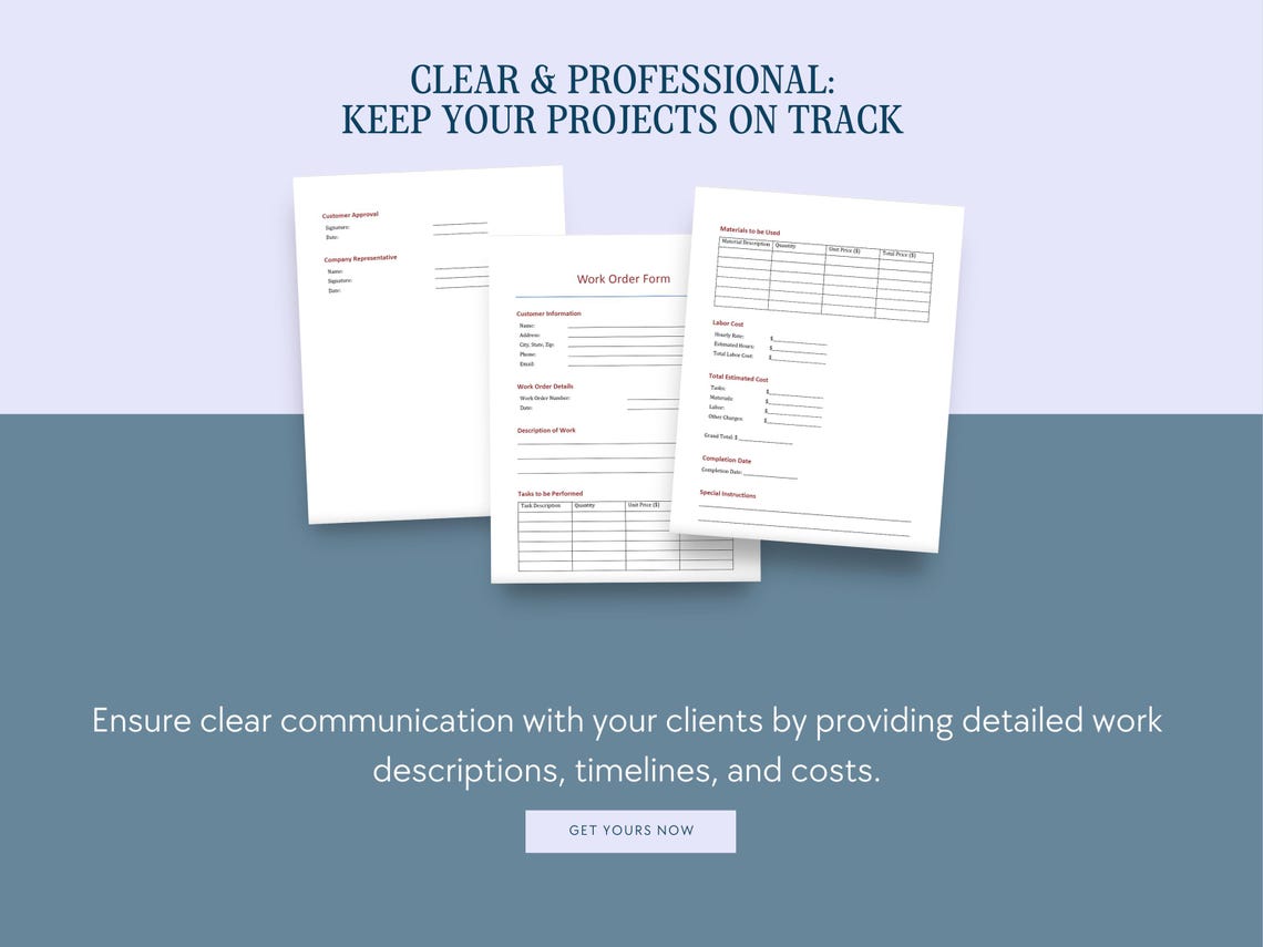 Editable Work Order Form Template | Customizable Project Management ...