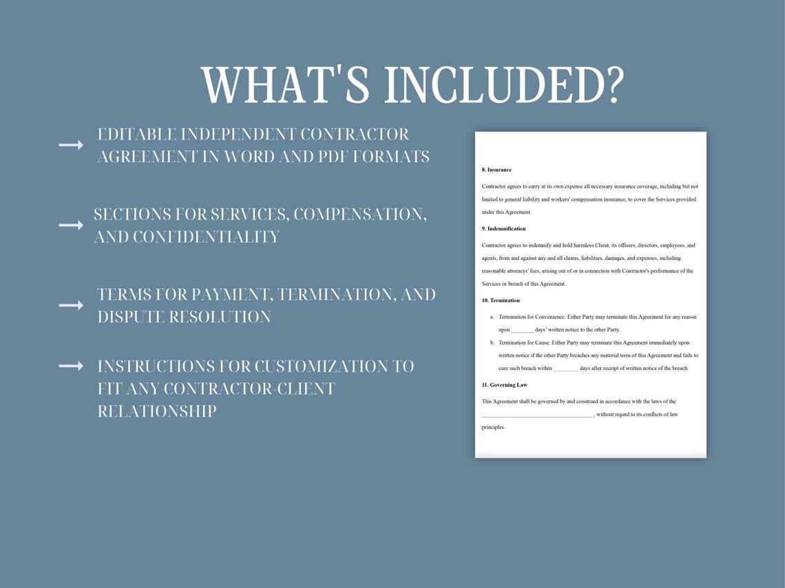 Editable Independent Contractor Agreement Template | Customizable Legal ...