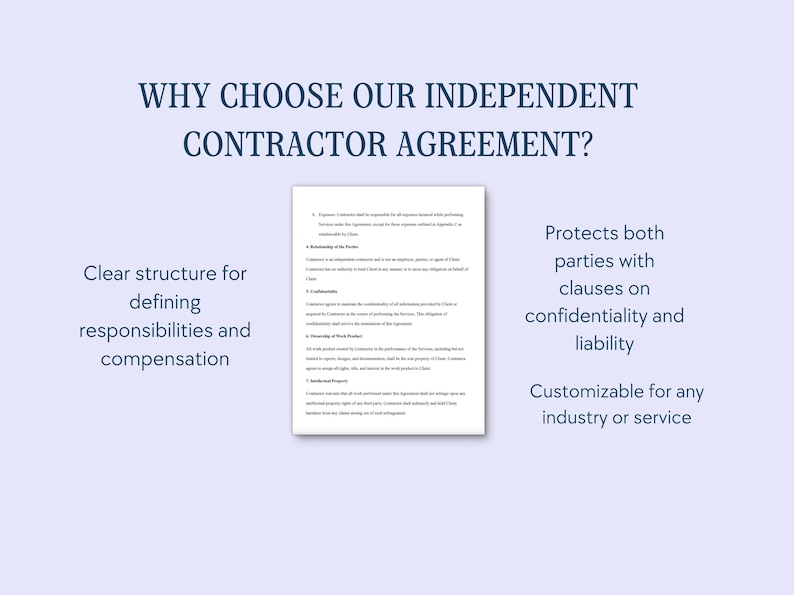 Editable Independent Contractor Agreement Template | Customizable Legal ...