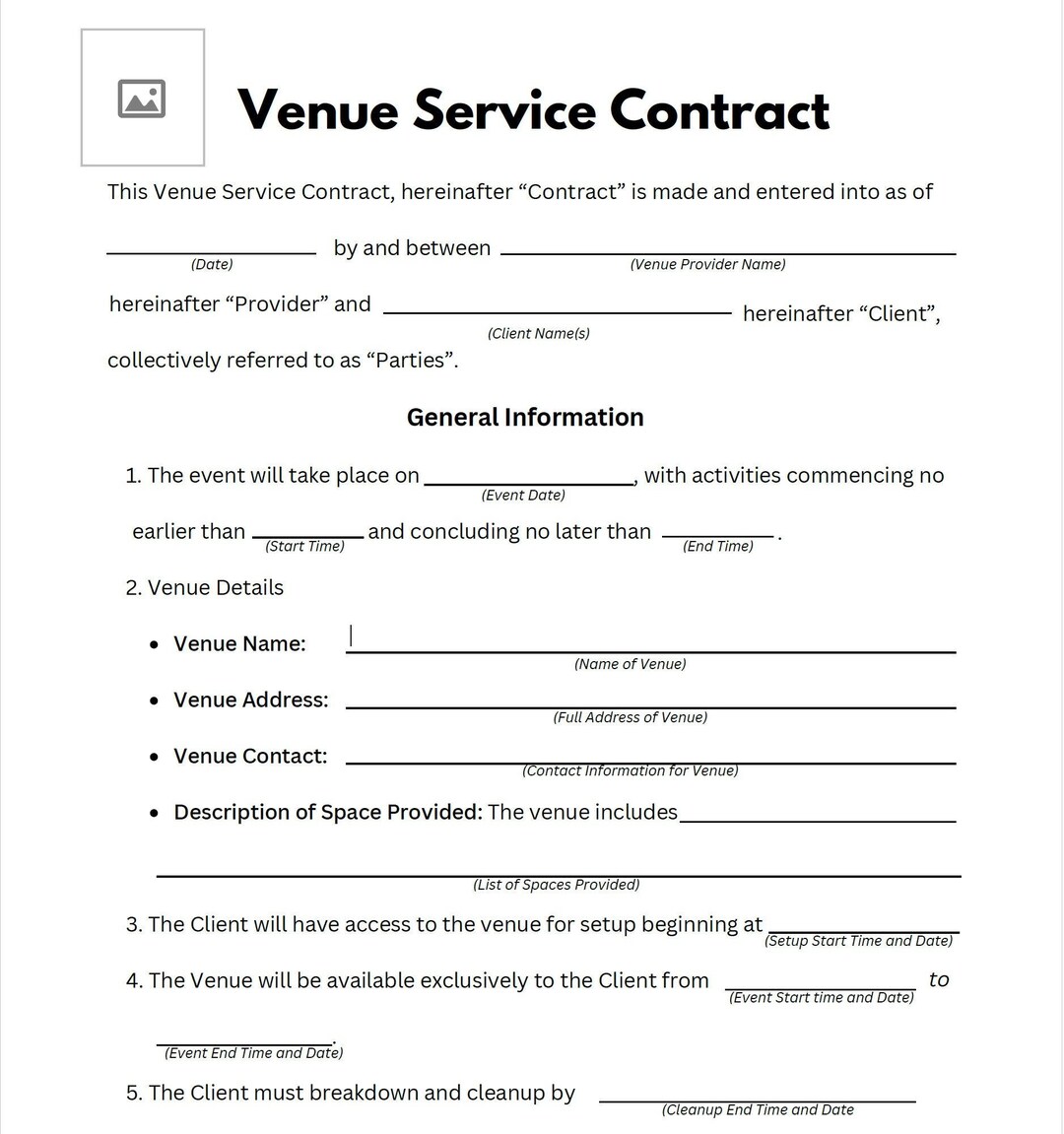 Comprehensive Venue Contract Template Customizable, Professional ...