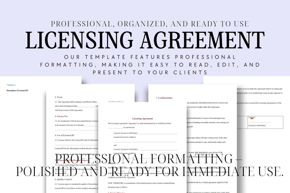 Editable Licensing Agreement Contract Business Contract Template for Intellectual Property - Etsy