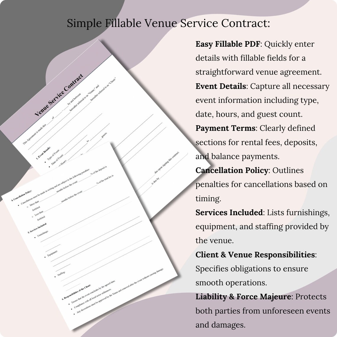 Fillable Venue Service Contract Bundle – Simple & Comprehensive PDF ...