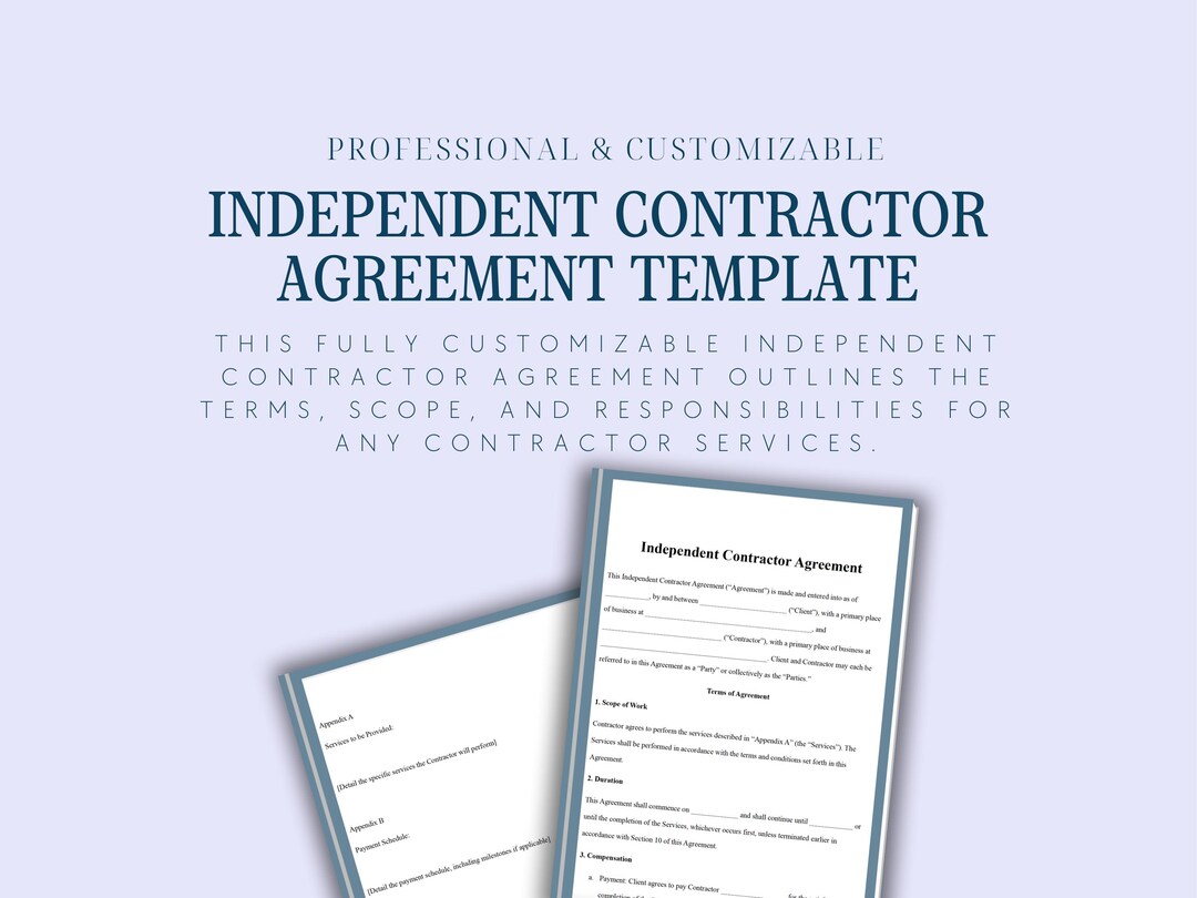 Editable Independent Contractor Agreement Template | Customizable Legal ...