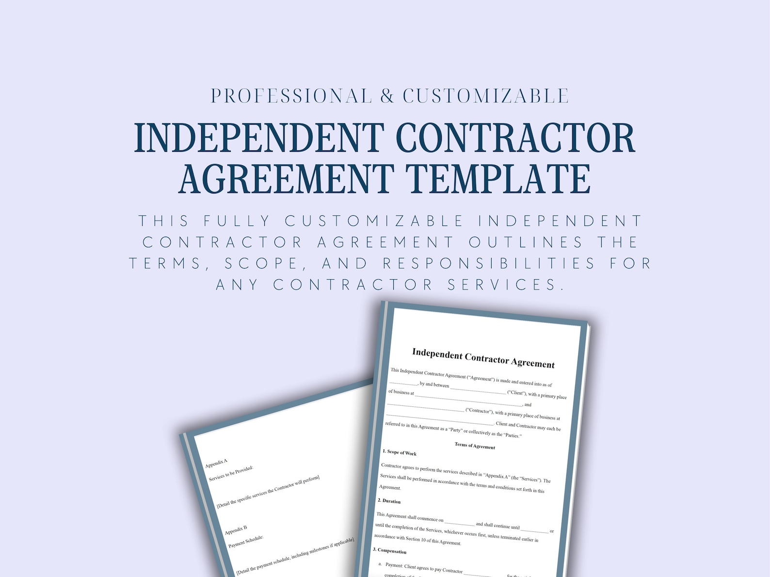 Editable Independent Contractor Agreement Template | Customizable Legal ...