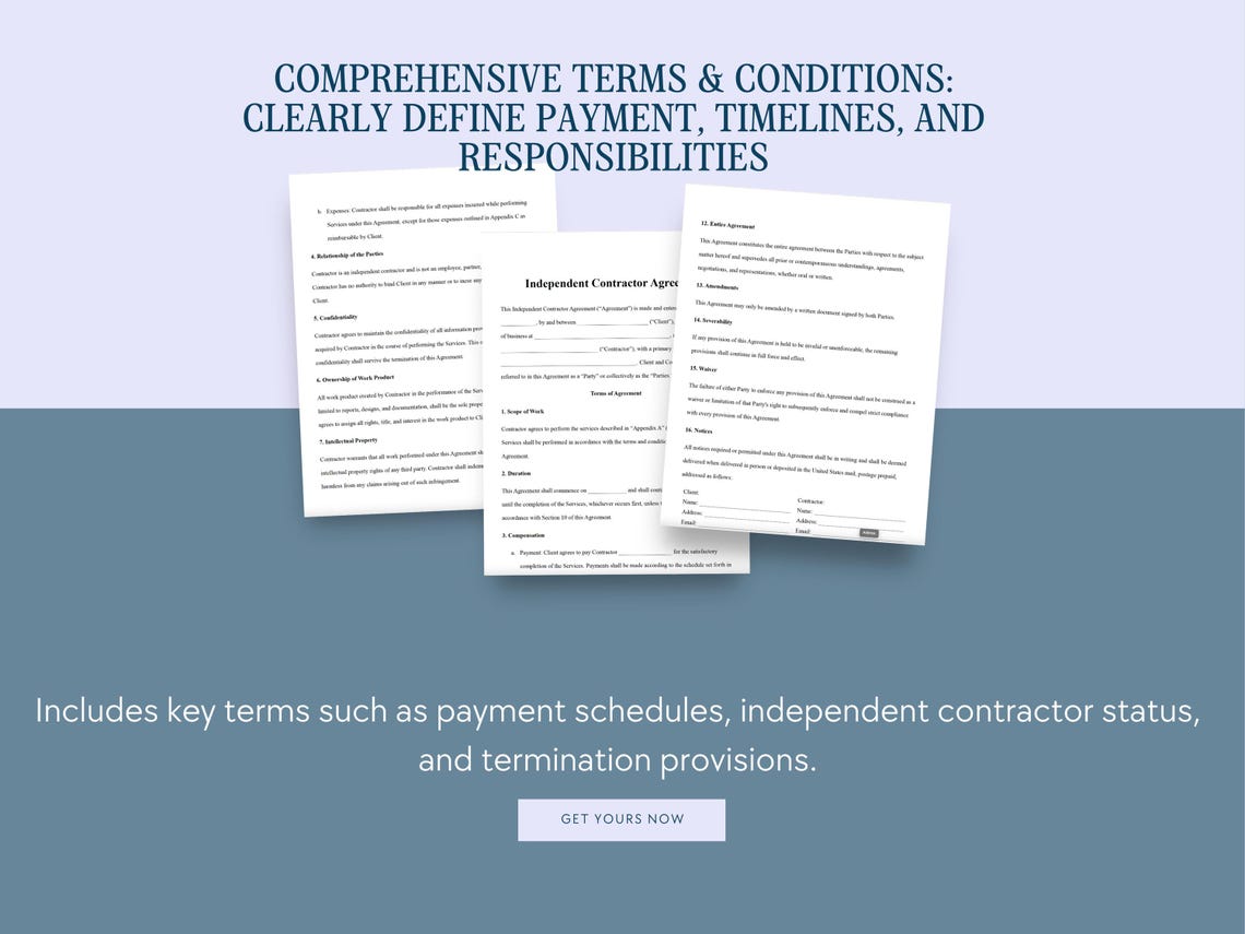 Editable Independent Contractor Agreement Template | Customizable Legal ...