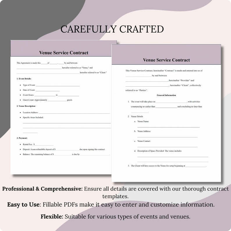 Fillable Venue Service Contract Bundle – Simple & Comprehensive PDF ...
