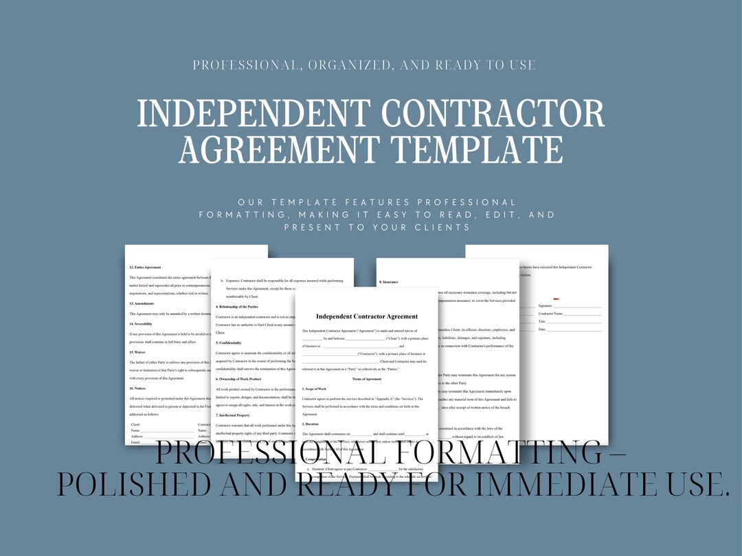 Professional Independent Contractor Agreement Template | Editable ...