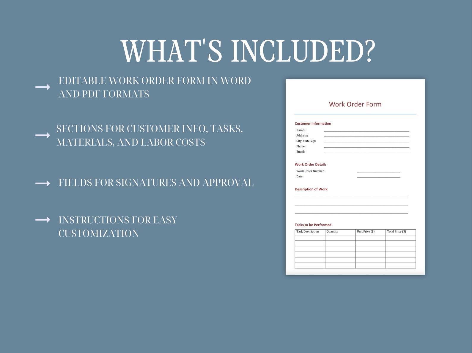 Editable Work Order Form Template | Customizable Project Management ...