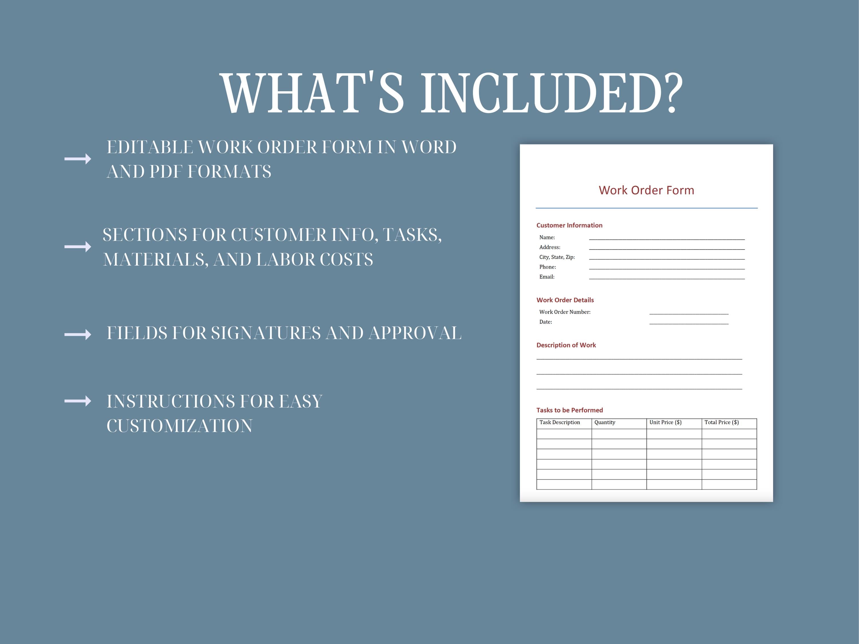 Editable Work Order Form Template | Customizable Project Management ...
