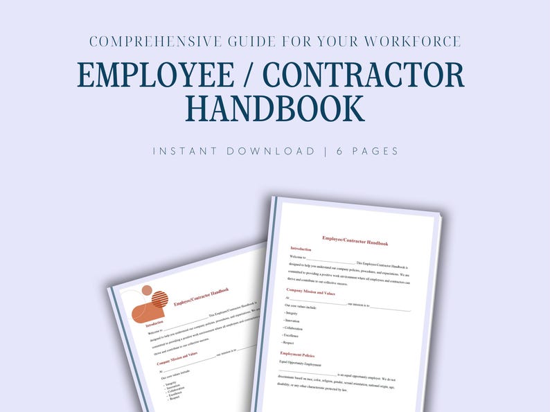 Editable Employee Contractor Handbook | Comprehensive Workplace ...