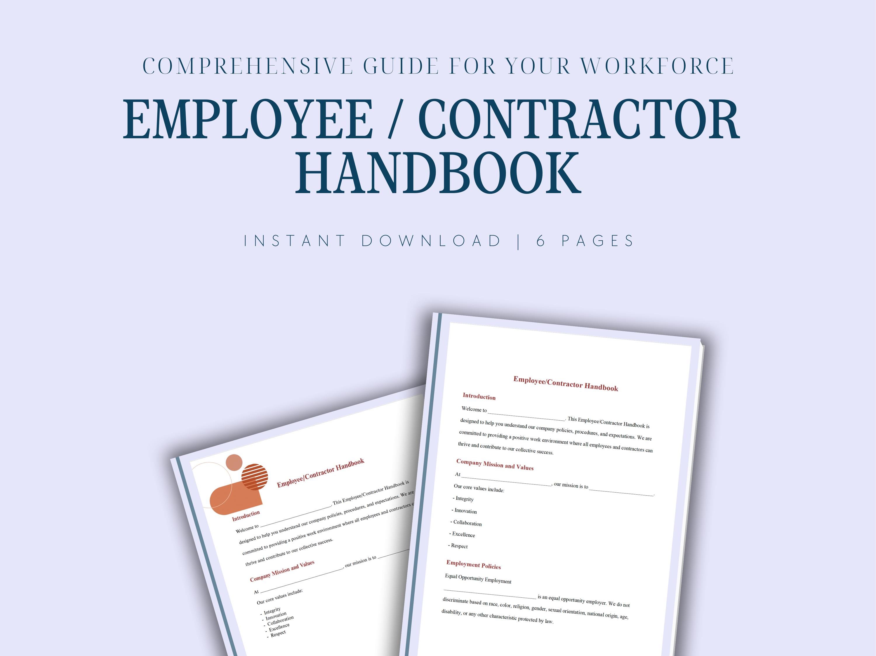Editable Employee Contractor Handbook | Comprehensive Workplace ...