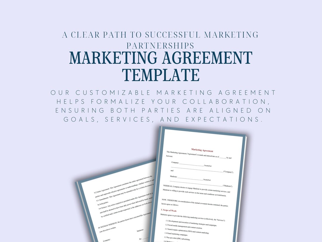 Editable Marketing Agreement Template | Customizable Contract for ...