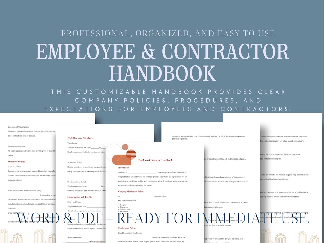 Comprehensive Employee/contractor Handbook Template | Editable Policies ...