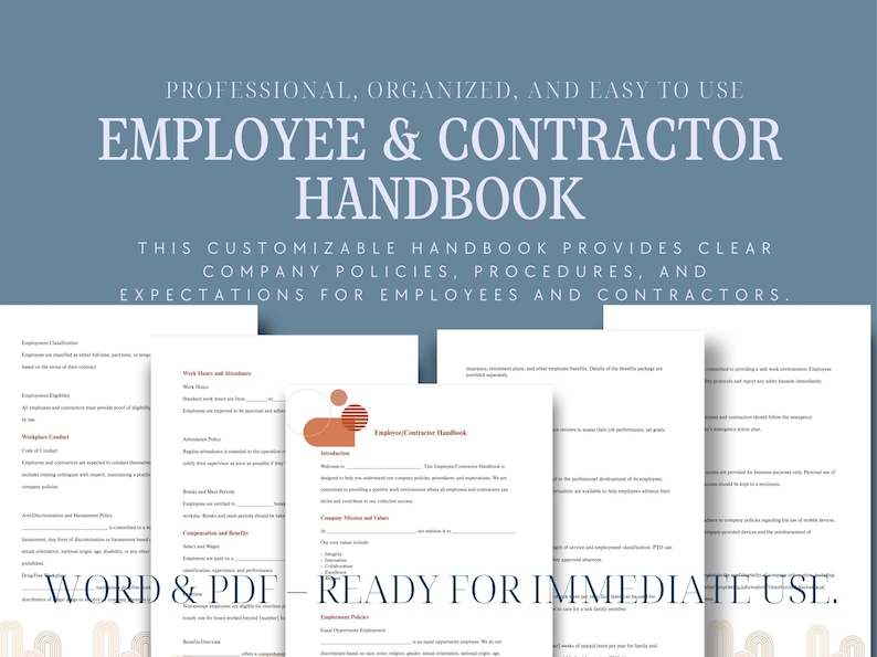 Editable Employee Contractor Handbook | Comprehensive Workplace ...