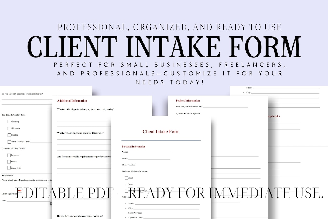 Customizable Client Intake Form for Freelancers and Consultants - Etsy