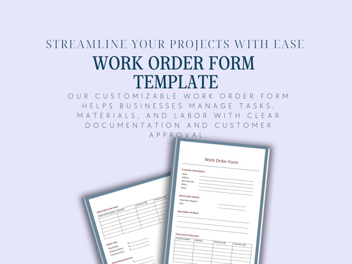 Editable Work Order Form Template | Customizable Project Management ...