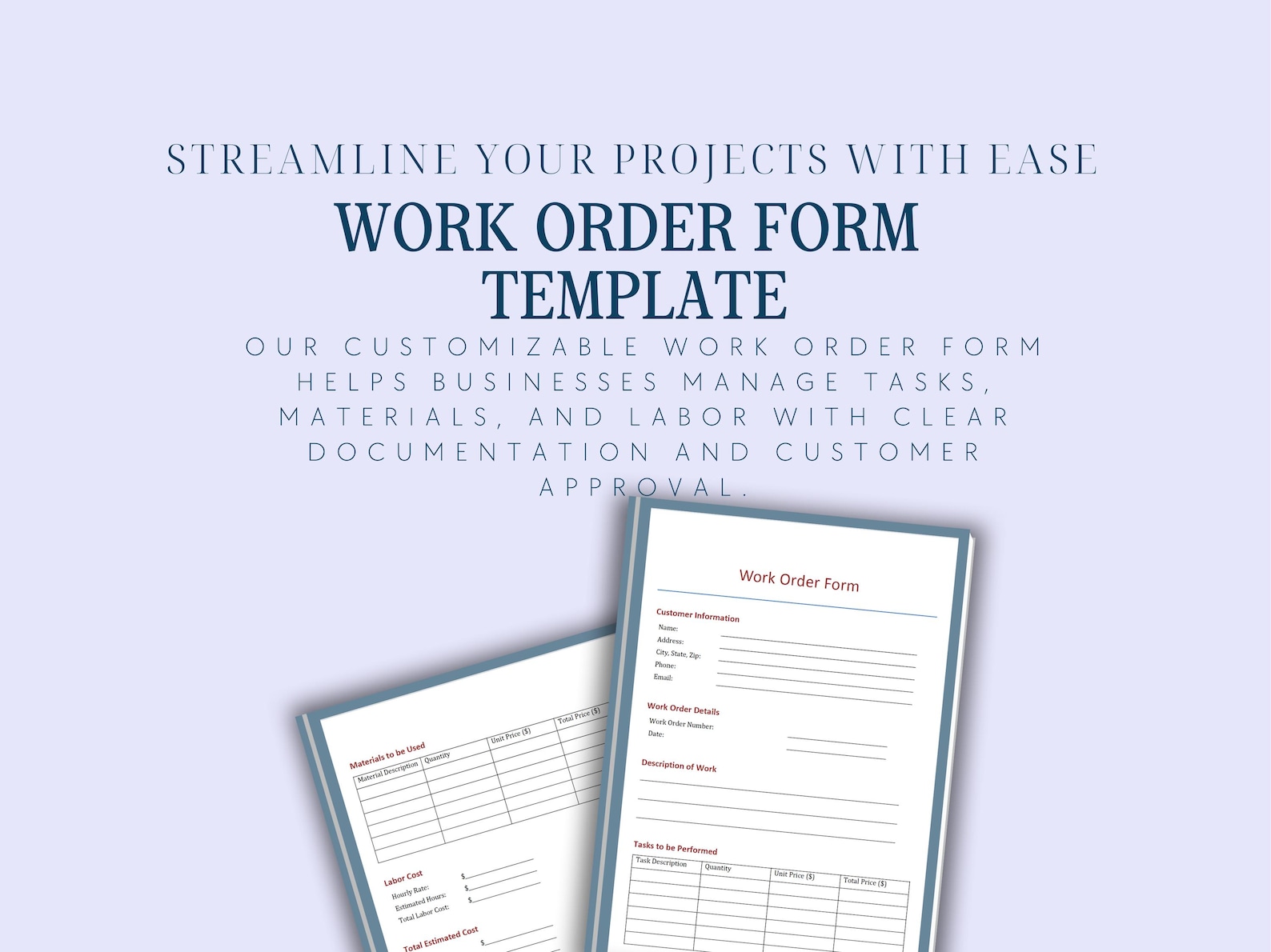 Editable Work Order Form Template | Customizable Project Management ...