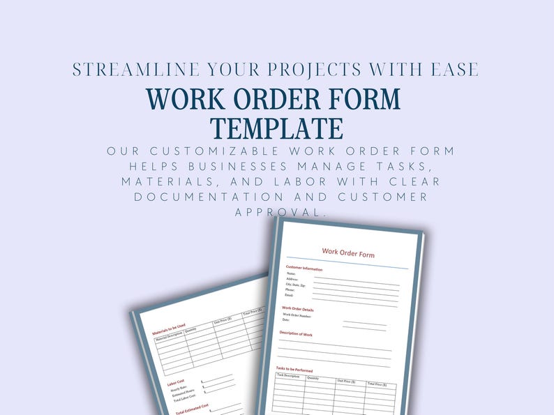 Editable Work Order Form Template | Customizable Project Management ...