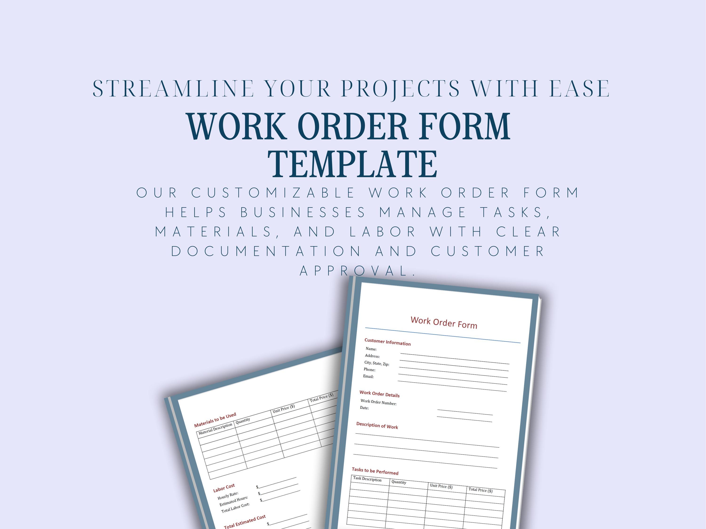 Editable Work Order Form Template | Customizable Project Management ...