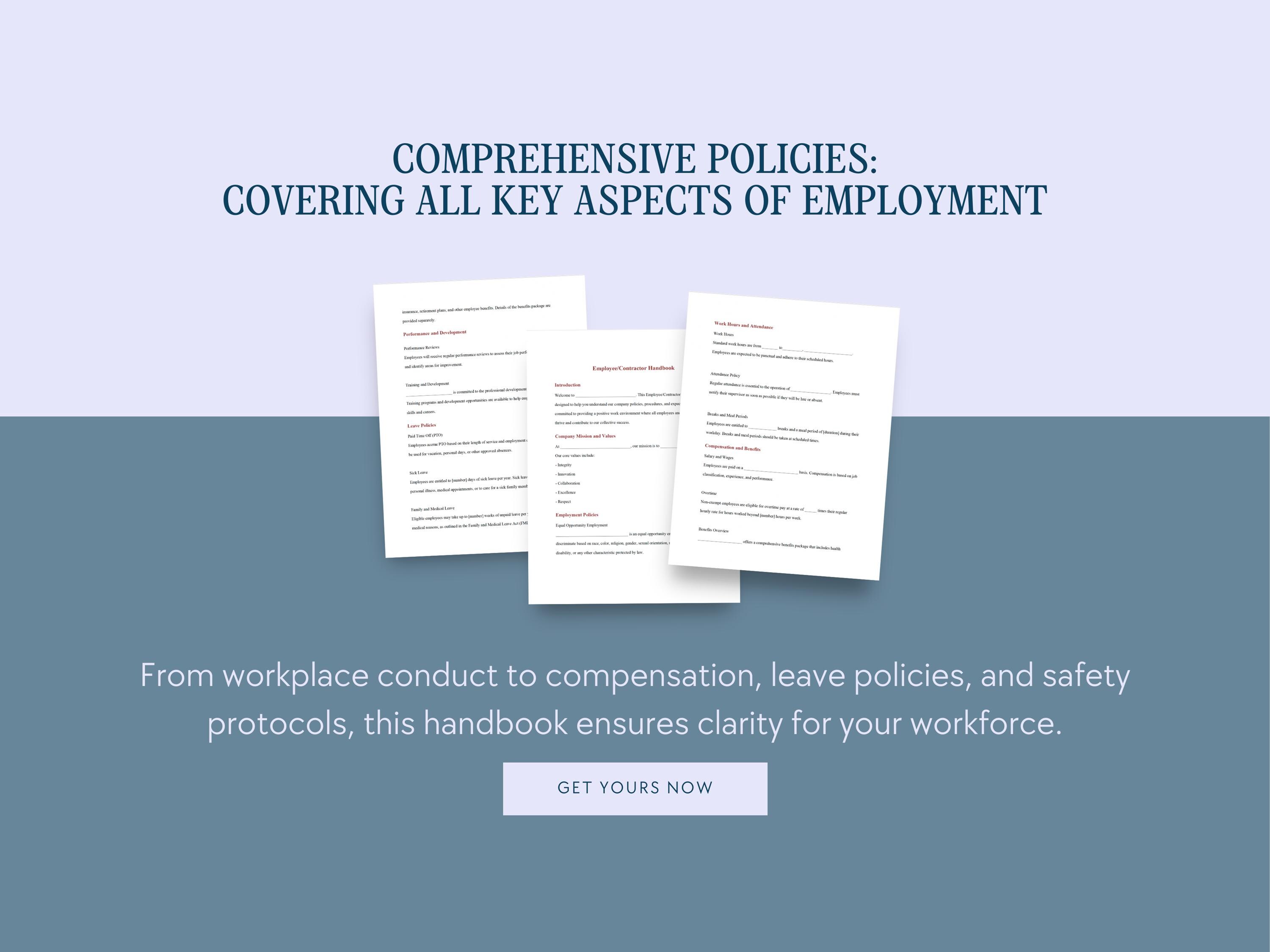 Editable Employee Contractor Handbook | Comprehensive Workplace ...