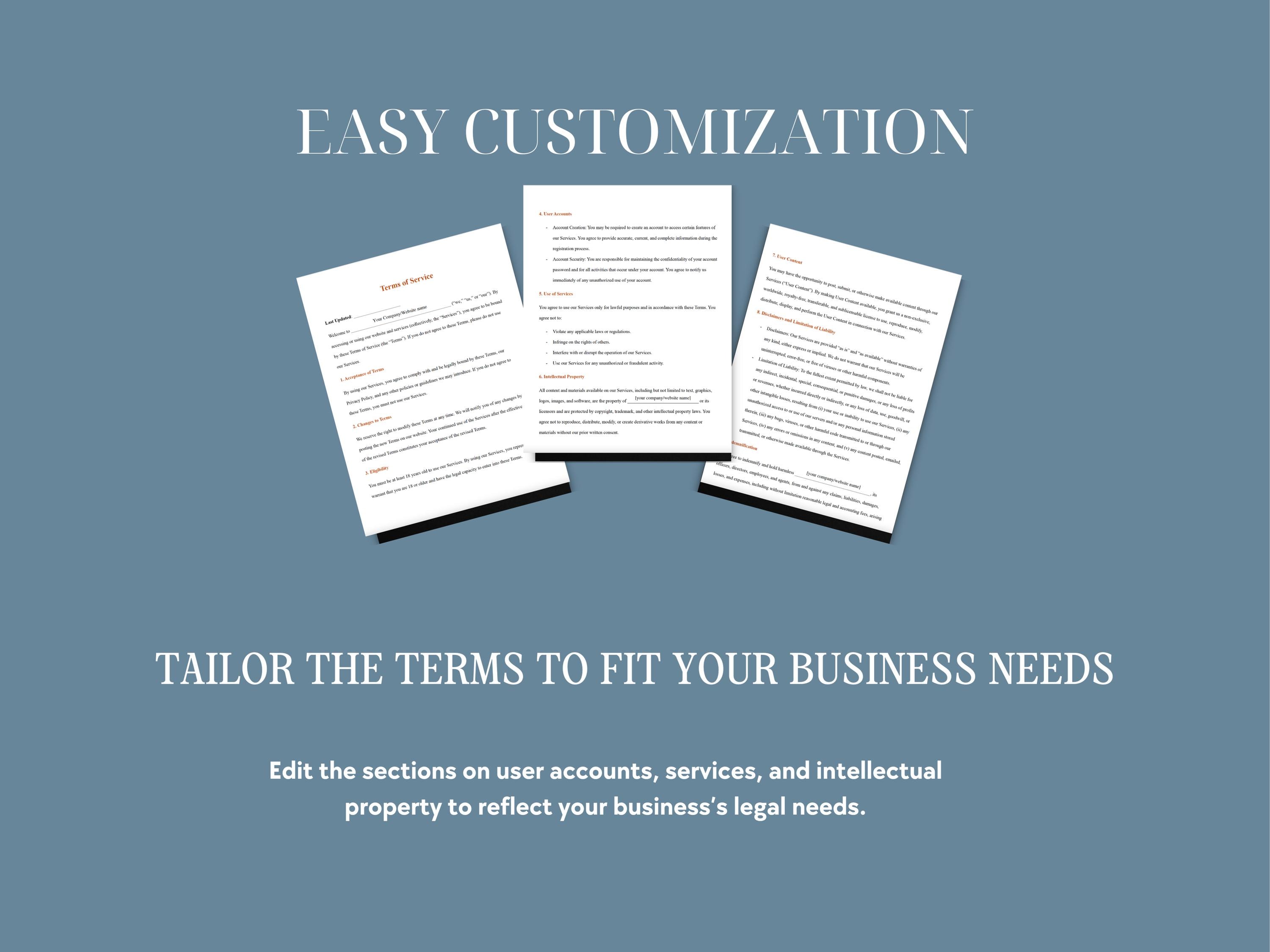 Customizable Terms of Service Template: Legal Website Protection - Etsy