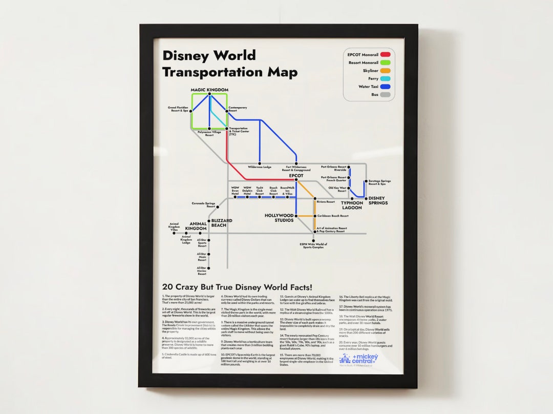 Disney World Transportation Map Print, Subway Style, Monorail, Skyliner ...