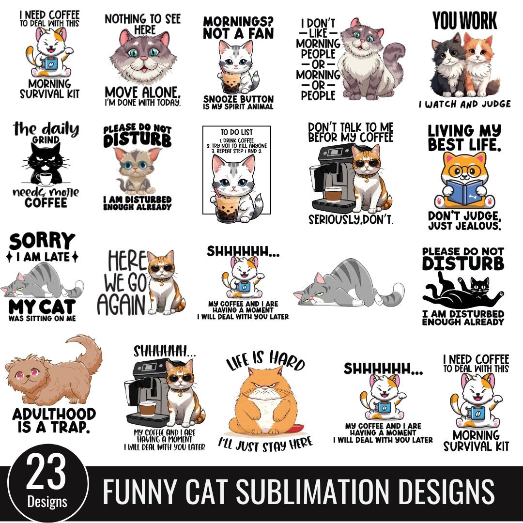 Funny Cat Svg Bundle, Cat Lover PNG, Funny Cat Sublimation Designs ...