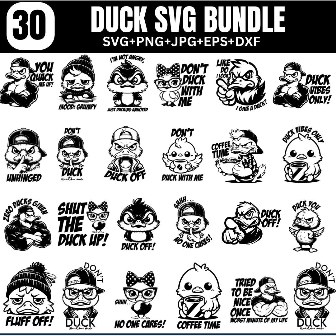 Sarcastic Grumpy Duck SVG Bundle, Funny Duck Clipart, Grumpy Funny ...