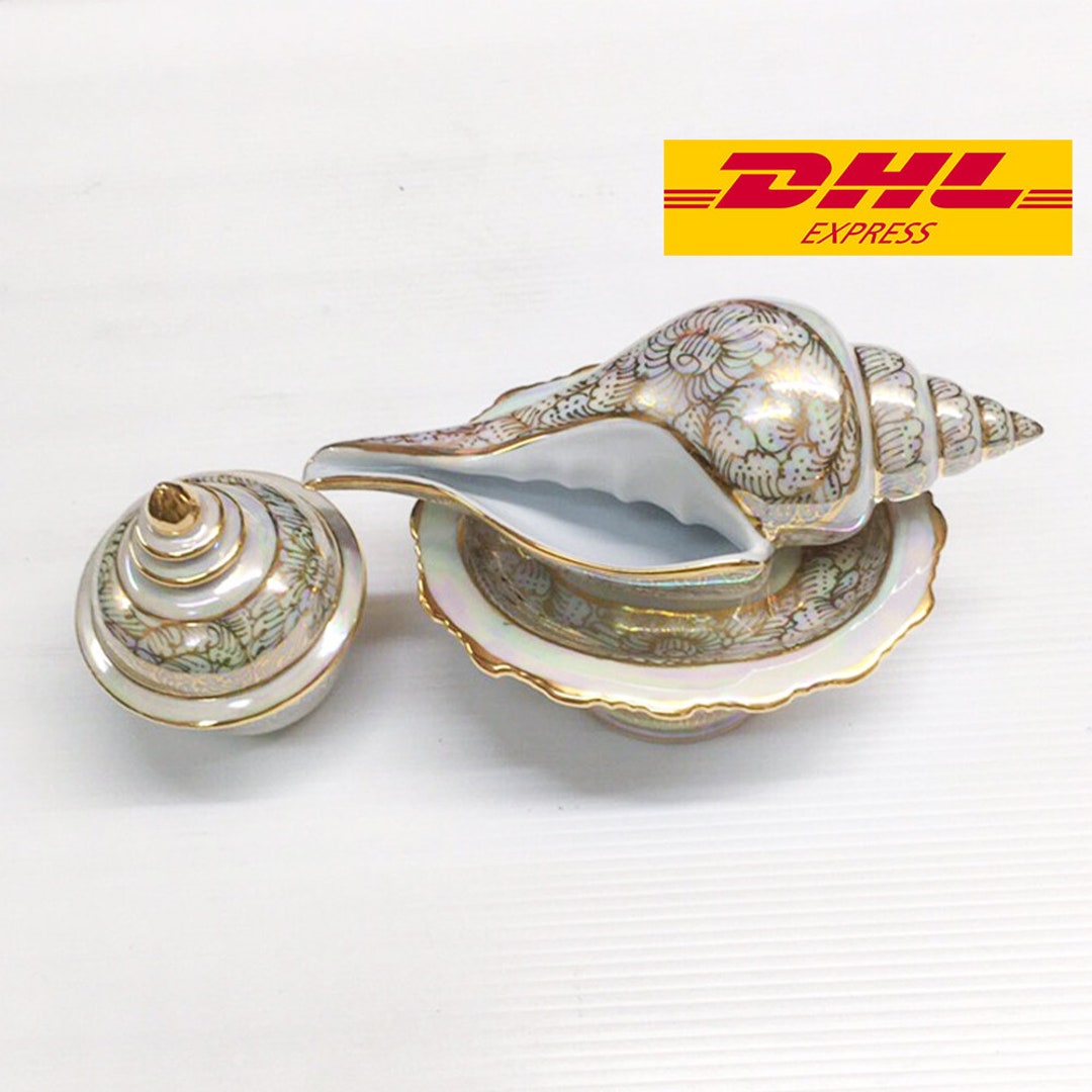 Conch Shell Craft Tray Pedestal Benjarong Pearl Coating Thai Amulet ...