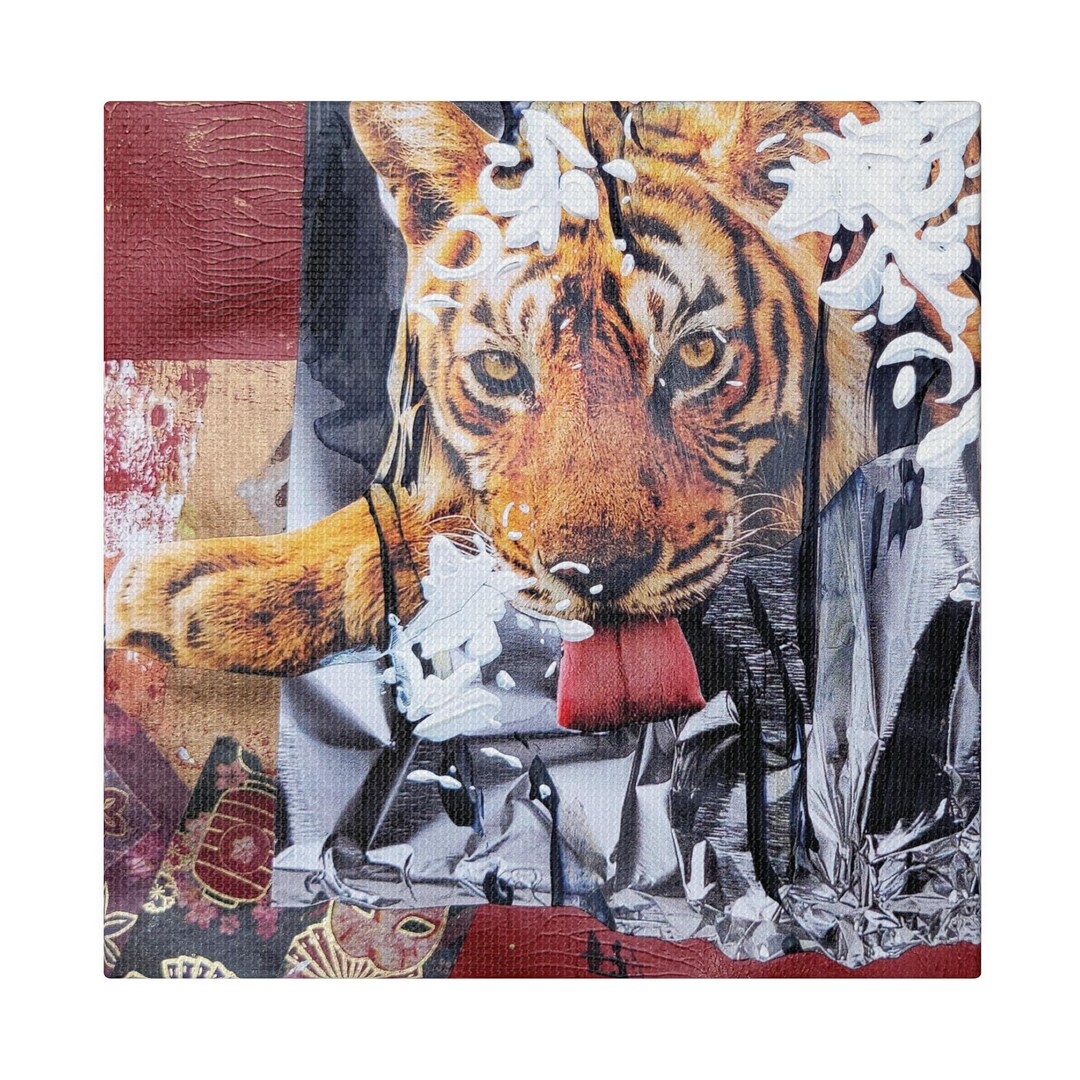 Tiger Licking Aluminum Foil, Collage Print on Canvas | Art Makes You ...