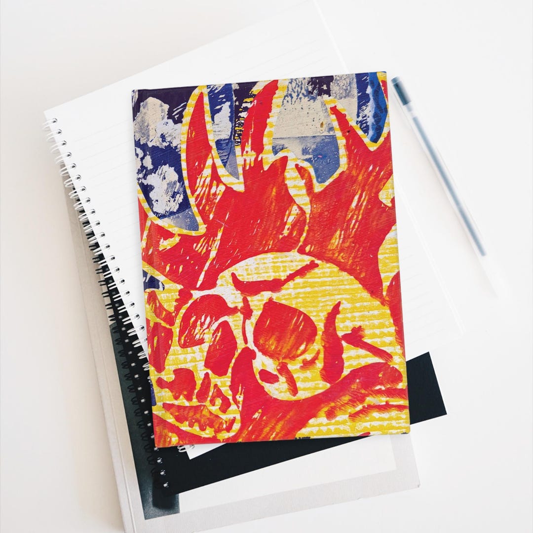 Badass Flaming Skull Journal, Red Flames Yellow Skull Blank Page Diary ...