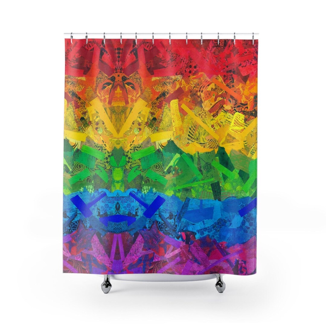 Rainbow Pride Flag Shower Curtain, LGBTQI+ Maximalist Decor, Patchwork ...