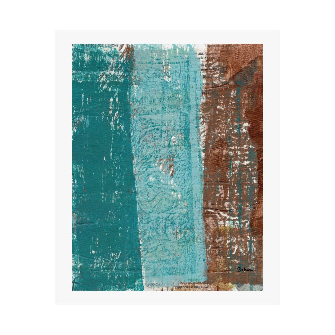Color Blocked Art Print in Teal, Light Blue & Brown With Shaded ...