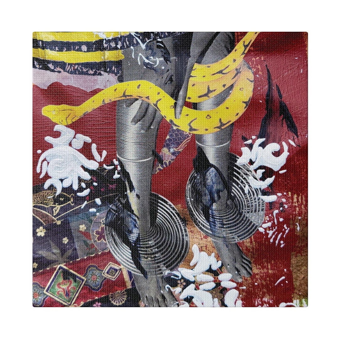 Bright Yellow Snake Slithers Around Legs, Collage Print on Canvas ...