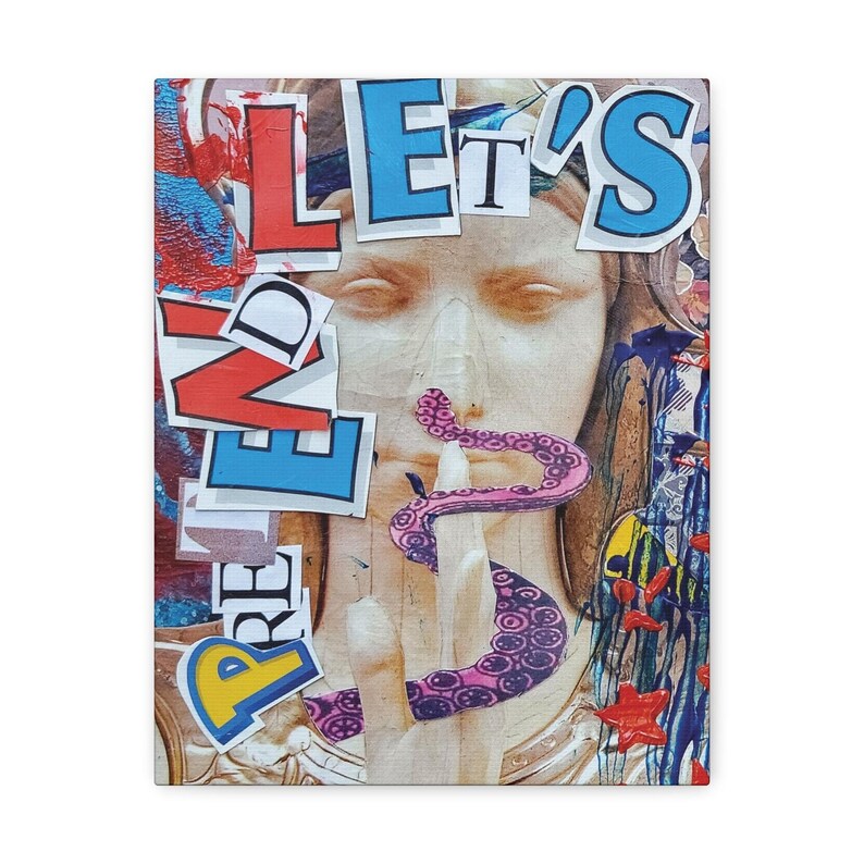 Let's Pretend Religious Statue, Collage Print on Canvas | Angel ...