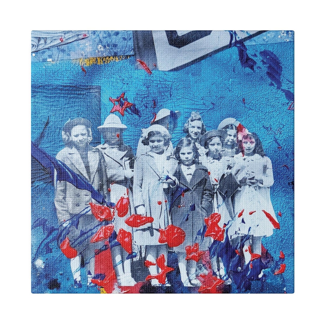 Kids in Black & White Standing in a Crowd, Collage Print on Canvas ...