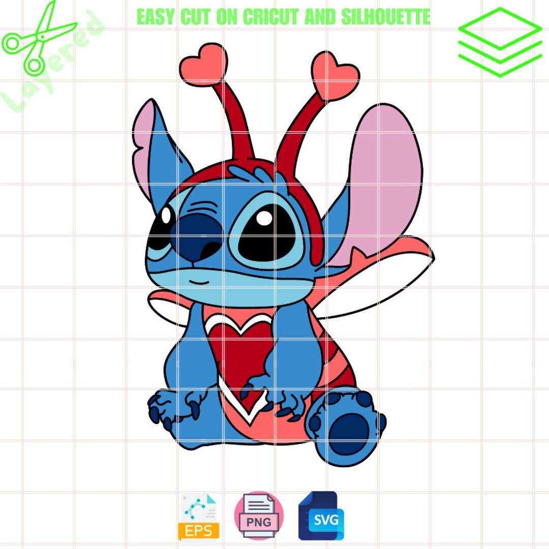 Stitch Bug Svg, Love Svg, Valentines Day Svg, Kawaii Svg, Cricut ...