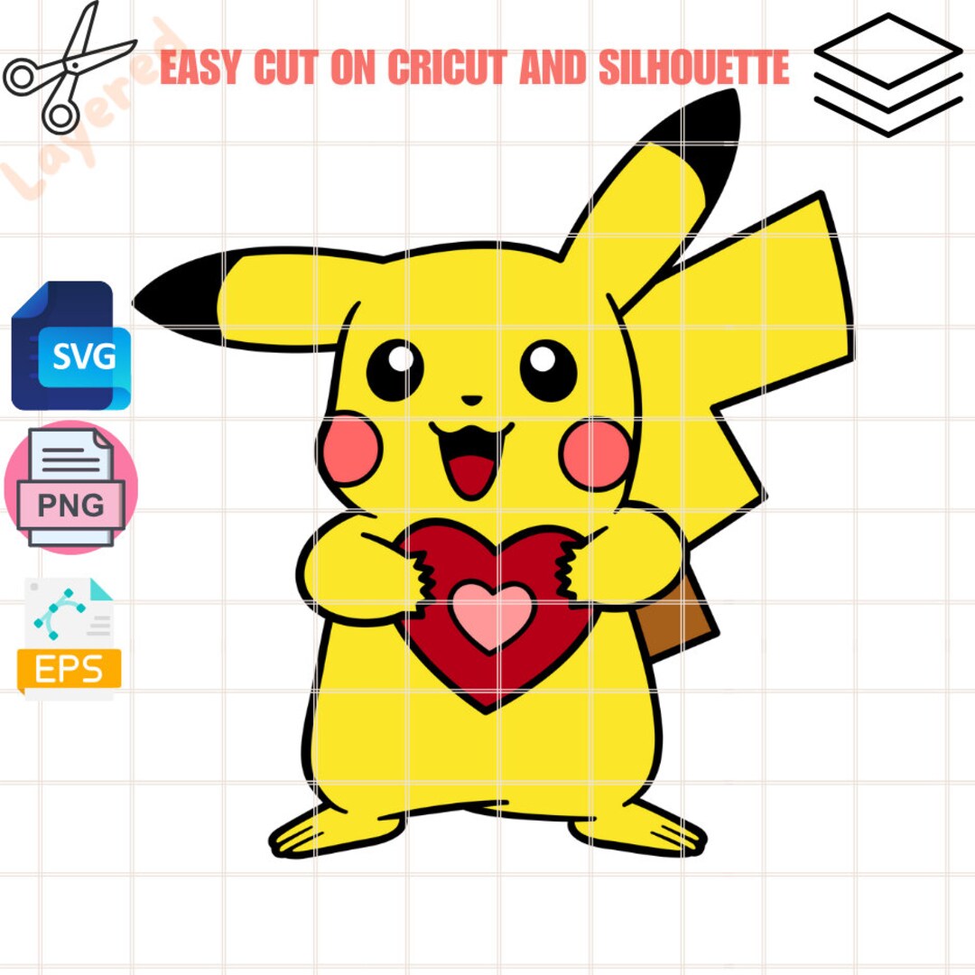 Pikachu Heart Svg, Pokemon Love Svg, Valentines Day Svg, Kawaii Svg ...