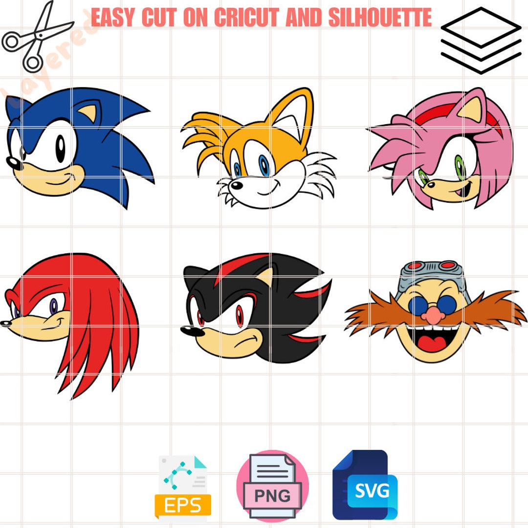 Sonic the Hedgehog Bundle Svg, Sonic Face Svg, Sonic Head Svg, Layered ...