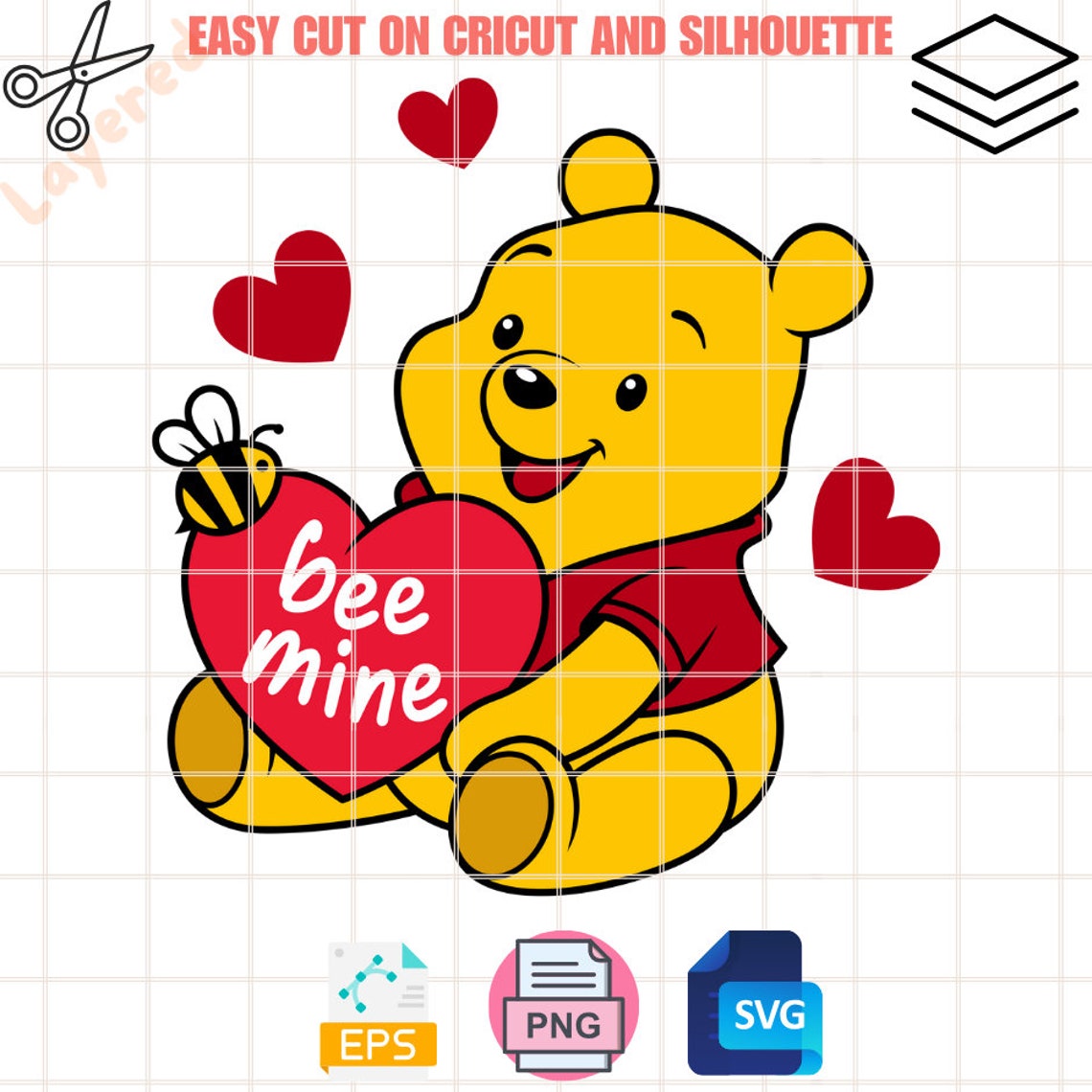 Bee Mine Winnie the Pooh Svg, Love Svg, Valentines Day Svg, Kawaii Svg ...
