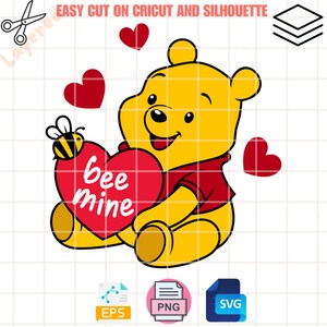 Bee Mine Winnie the Pooh Svg, Love Svg, Valentines Day Svg, Kawaii Svg ...
