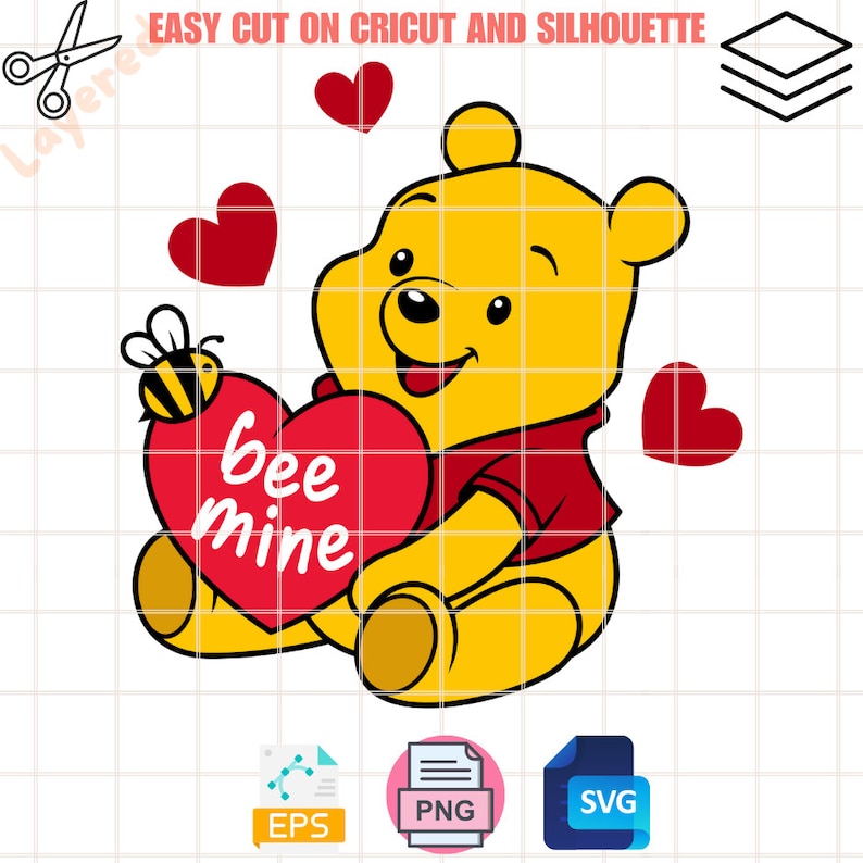 Bee Mine Winnie the Pooh Svg, Love Svg, Valentines Day Svg, Kawaii Svg ...